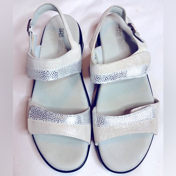 SAS | Shoes | Sas Nudu Silver Mist Dawn Leather Adjustable Sandals ...